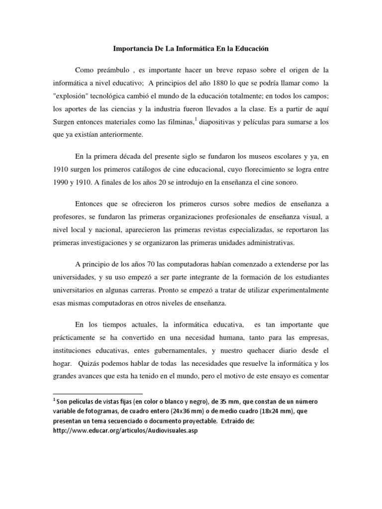 Importancia de La Informática en La Educación | PDF | Maestros ...