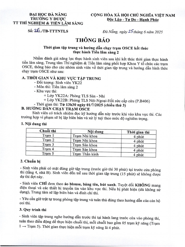 Tb THI KTHP TIỀN LÂM SÀNG 2 NH 2024-2025 (sửa đổi)_0001 | PDF