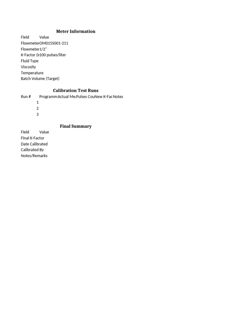 Flowmeter Calibration Sheet | PDF
