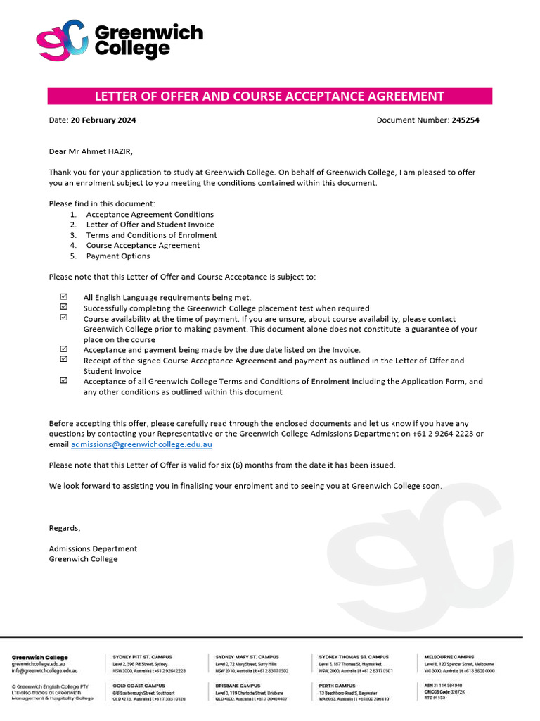 HAZIR Ahmet ENG Letter of Offer v1.1 | PDF | Credit Card | Fee