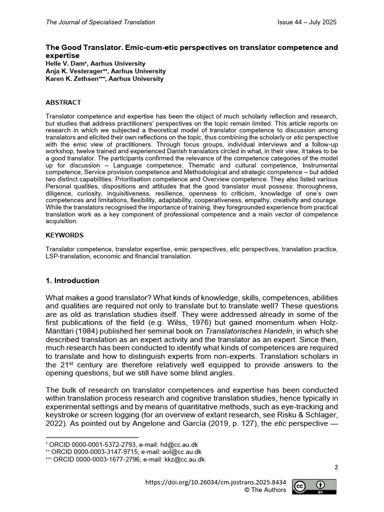 Emic Perspectives on Translator Competence | PDF | Translations | Focus ...