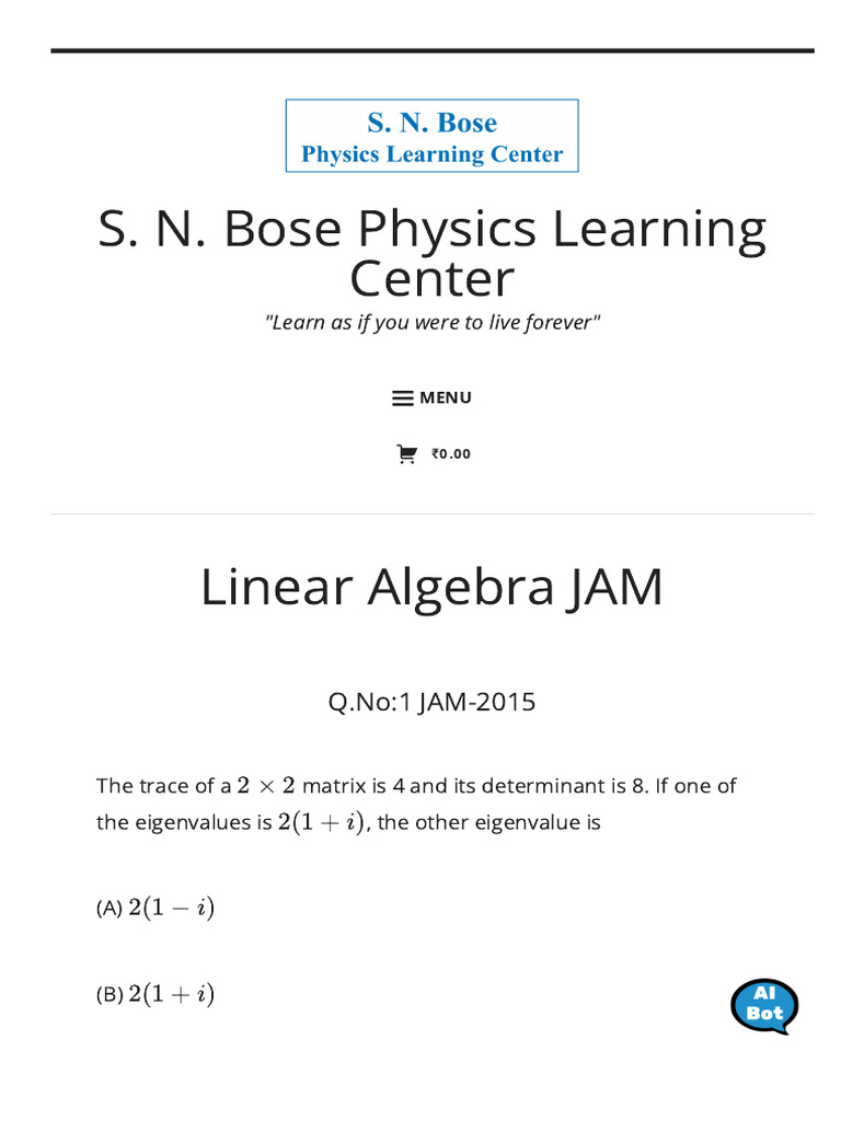 Linear Algebra Practice Questions | PDF | Eigenvalues And Eigenvectors ...
