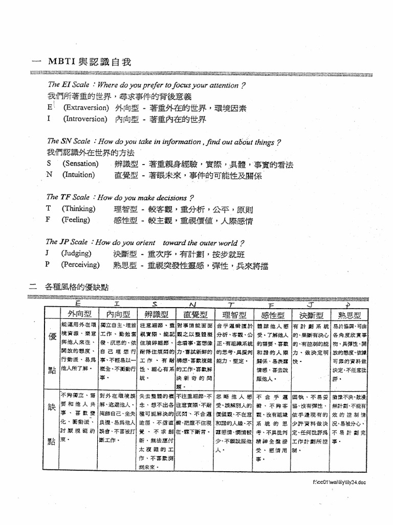 MBTI Analysis Chinese | PDF