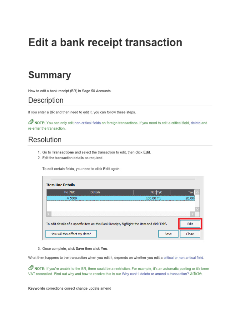 Edit A Bank Receipt Transaction | PDF