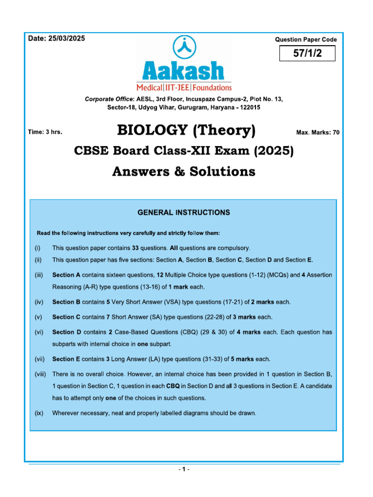 CBSE - Ans-and-Sol - Biology - Class XII | PDF