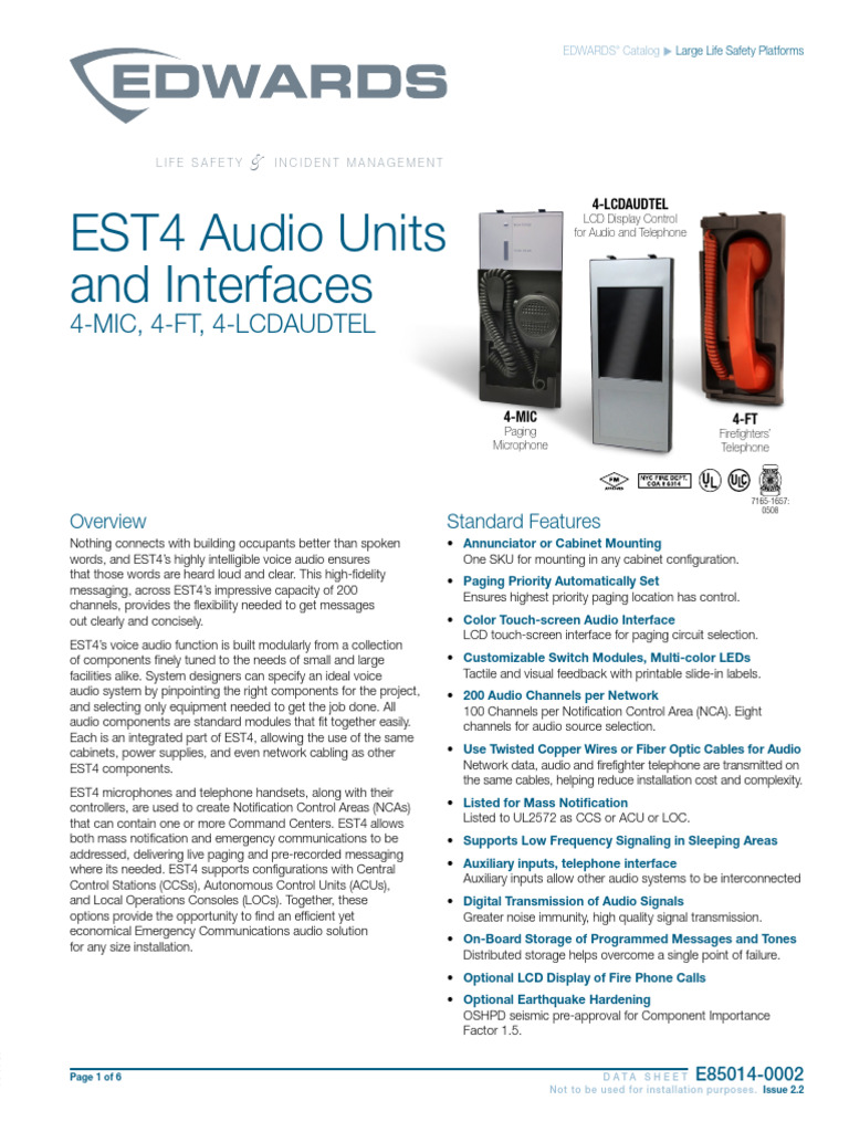 E85014-0002 - EST4 Audio Units and Interfaces | PDF | Telephone ...