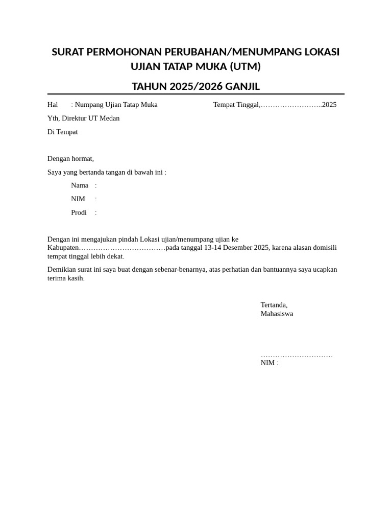 Surat Permohonan Perubahan Lokasi Utm | PDF
