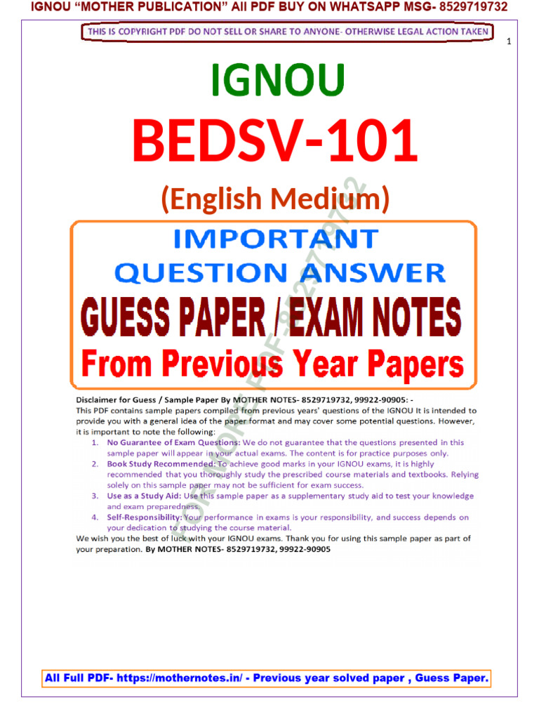 BEDSV-101-EM-PYQ-SAMPLE GUESS PAPER - IGNOU Previous Year Question Paper Solved Guess Paper PDF ...