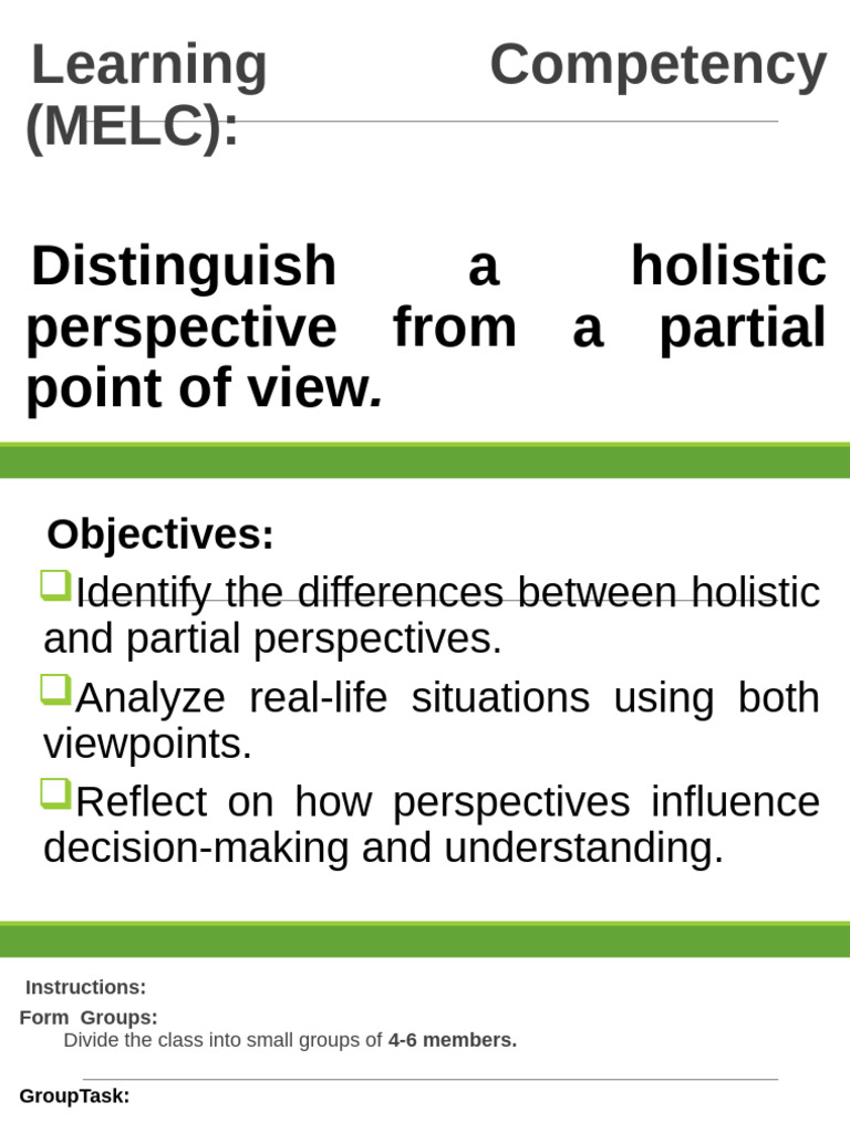 Lesson 2 Holistic and Partial Point of View | PDF