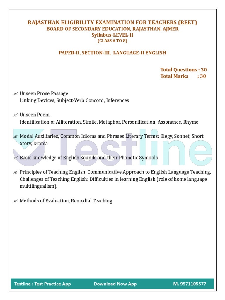 English (Reet Level-II Syllabus) | PDF