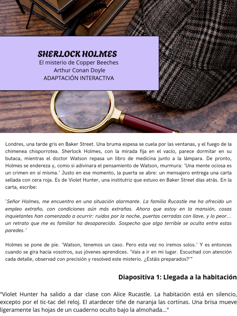 Diapositiva 1 Llegada a La Habitación Violet Hunter Ha Salido a Dar Clase Con Alice Rucastle. La ...