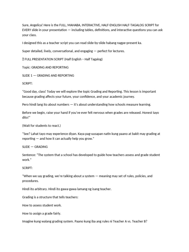 Grade and Reporting Script Final | PDF | Educational Assessment | Learning