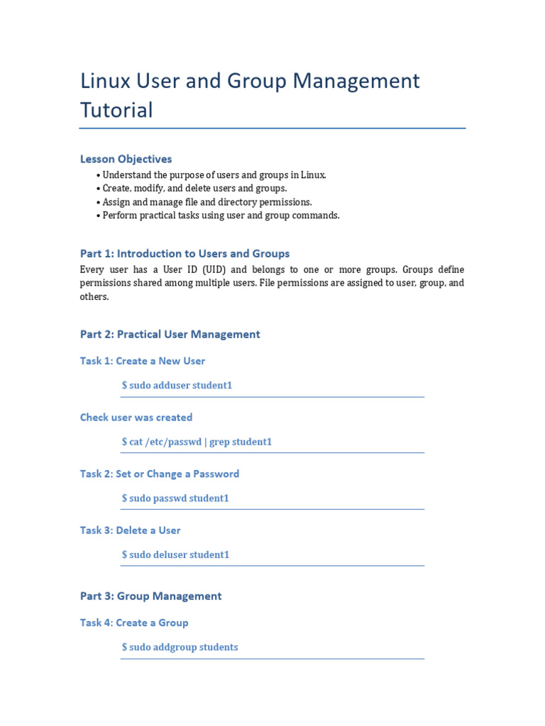 Linux User Group Management Tutorial Week 3 Lesson 1 | PDF | Sudo | Unix