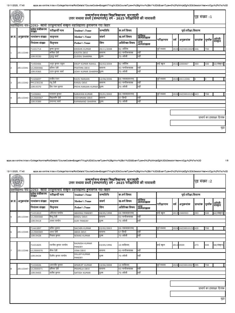 Uttar Madhyama 1st Year Enrolled Students | PDF