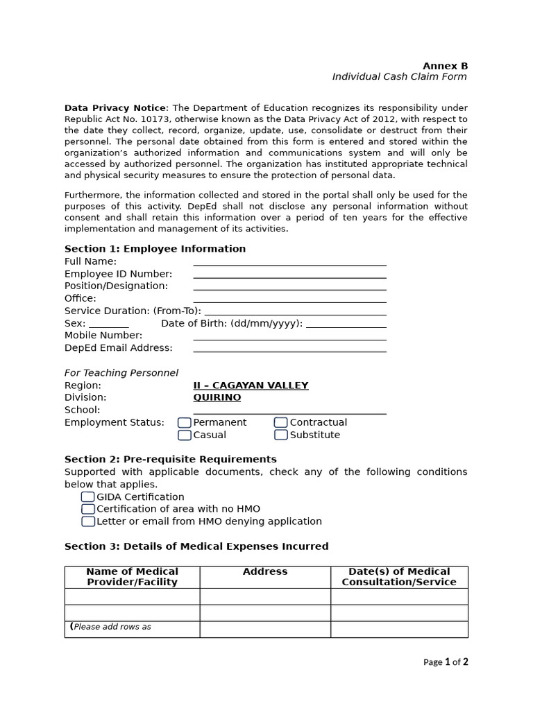 Annex-B-INDIVIDUAL-CASH-CLAIM-FORM | PDF