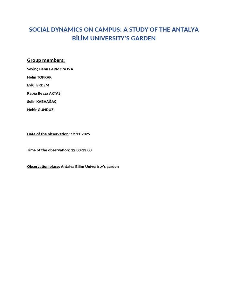 Social Interactions in Antalya University Garden | PDF | Communication ...