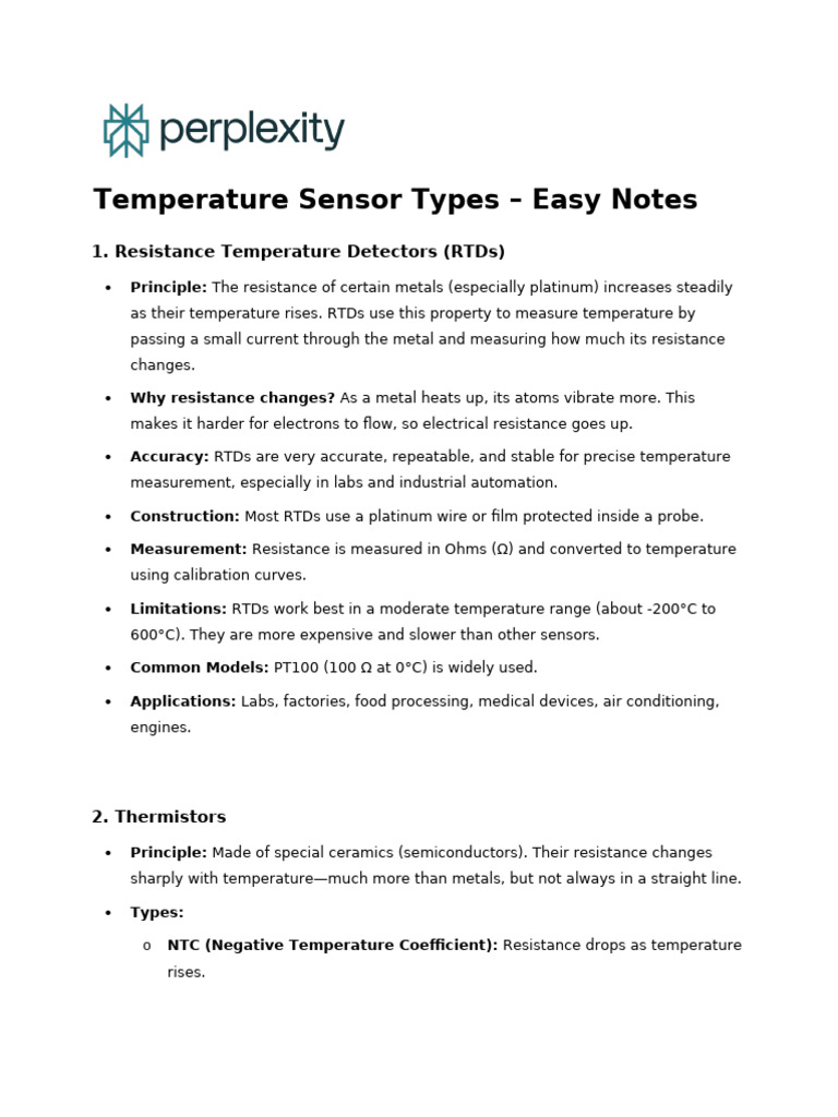 Temperature Sensor Types - Easy Notes | PDF | Thermography | Infrared