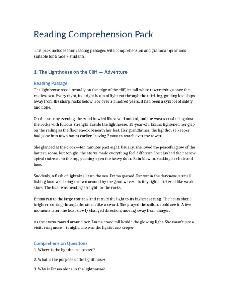 Grade 7 Reading Comprehension Pack | PDF | Rainforest | Deforestation