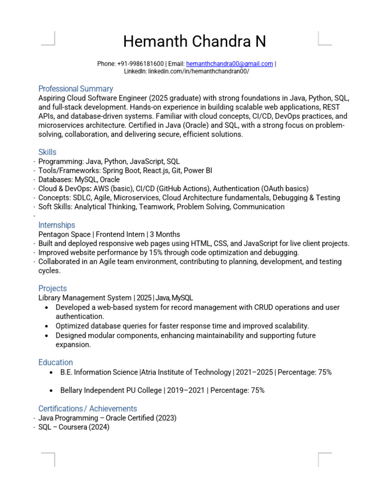 New Resume HemanthChandra | PDF