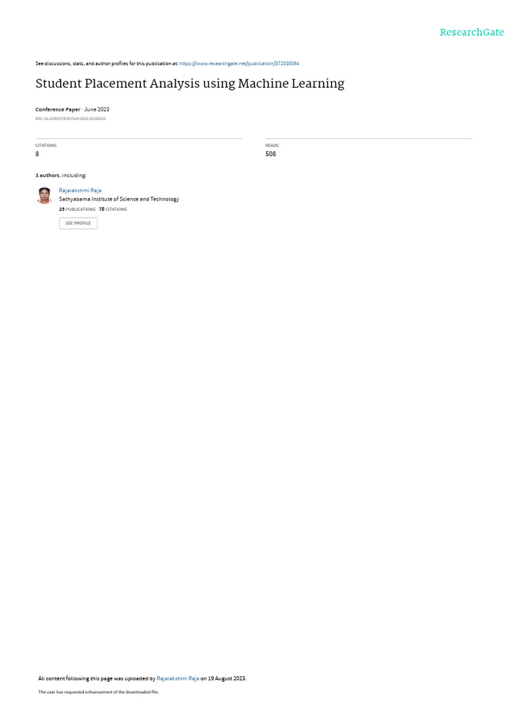 IEEEJournalStudent Placement Analysis Using Machine Learning | PDF | Support Vector Machine ...