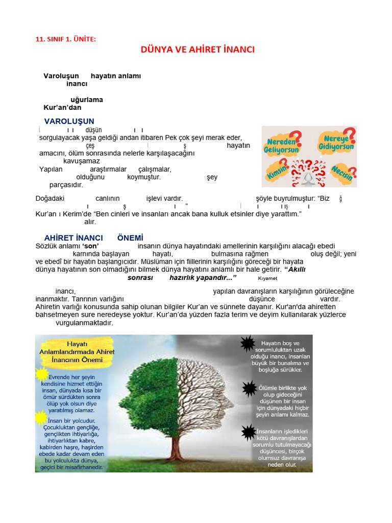 Sınıf DKAB Ders Notları | PDF
