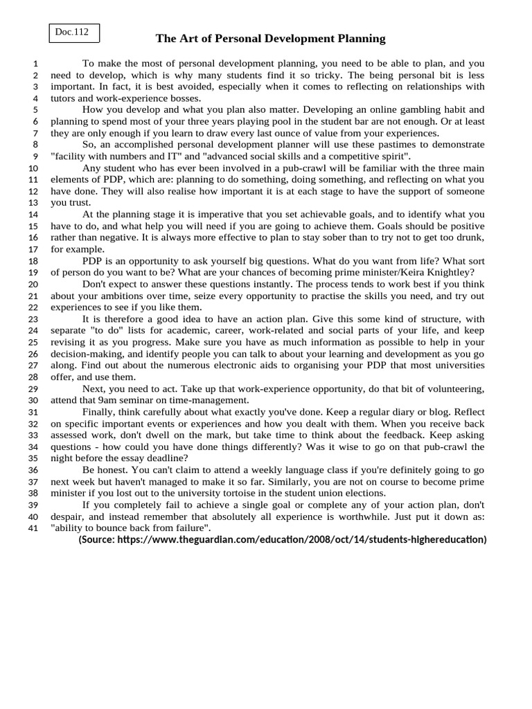 Colles Text - 112 - The Art of Personal Development Planning | PDF ...