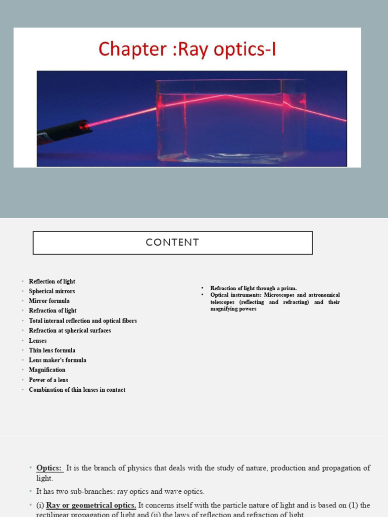 Ray Optics: Reflection, Refraction & Lenses | PDF | Optics | Reflection ...