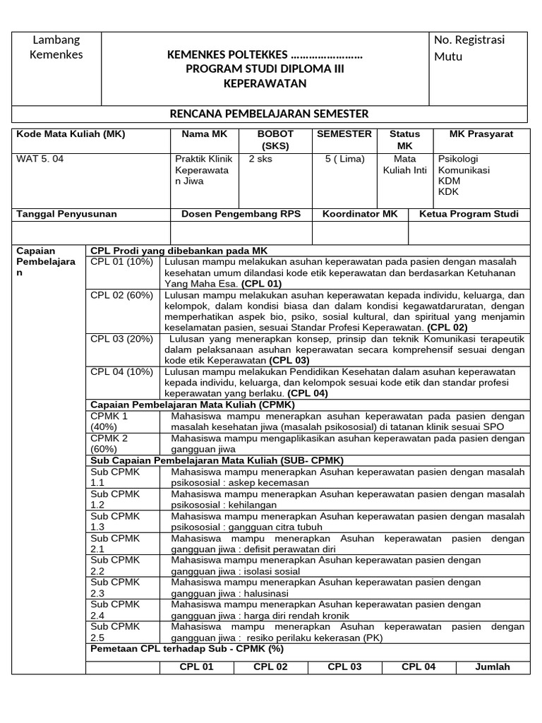 36. RPS Praktik Klinik Kep. Jiwa_D3 Kep_Polkesta_24 Okto 2024 Rev Rev | PDF