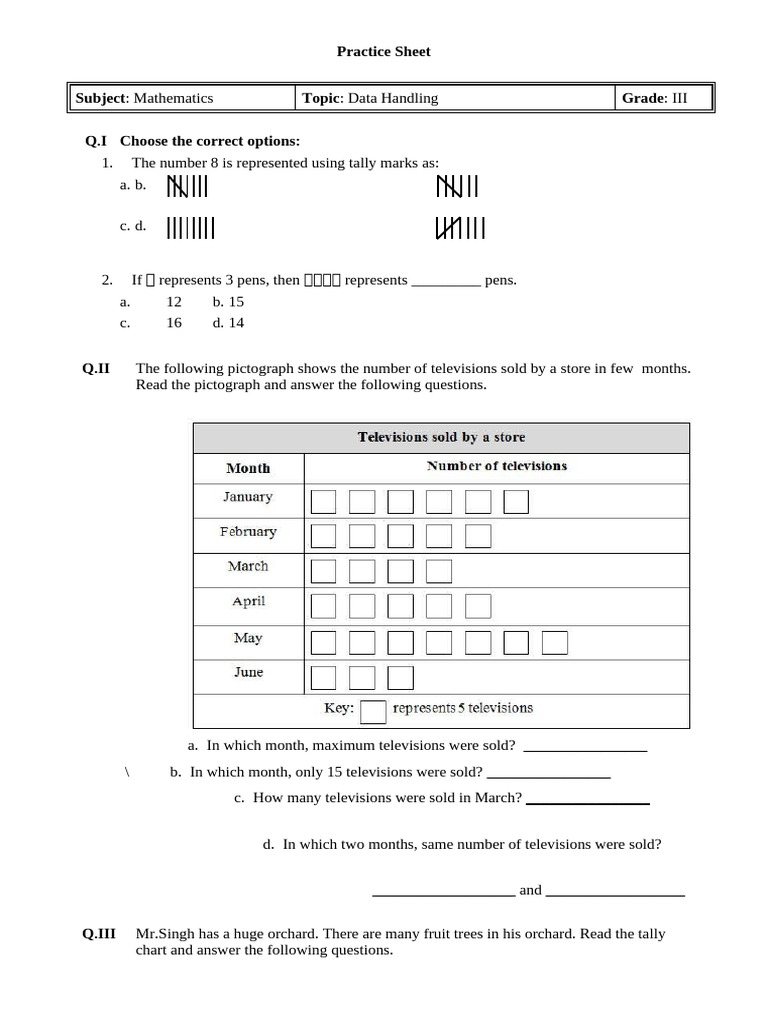 Grade 3 Math Data Handling Practice | PDF