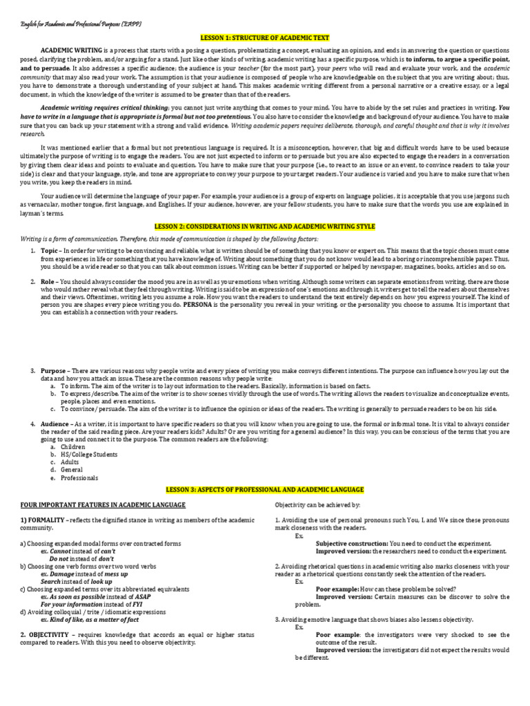 EAPP Handouts Lesson 1-5-2023 2024 | PDF | Verb | Evidence