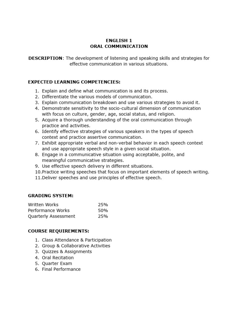 Oral Communication Skills Development | PDF | Communication | Nonverbal ...