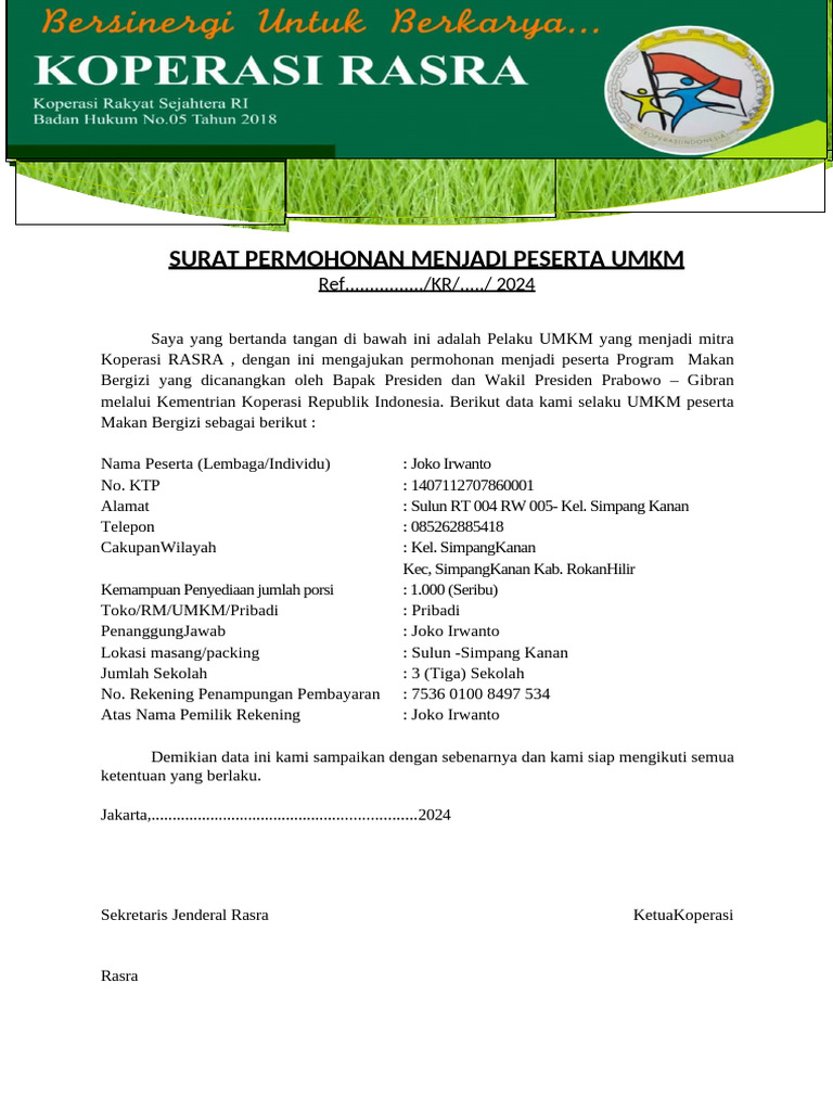Permohonan Peserta Program Makan Bergizi | PDF
