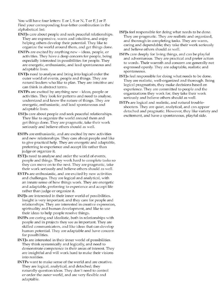 Personality Test Results | PDF