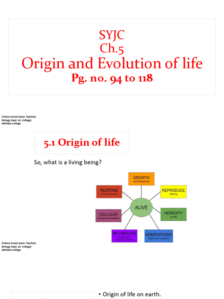 SY 5 Origin and Evolution of Life (Entire Chapter) | PDF | Genetic ...