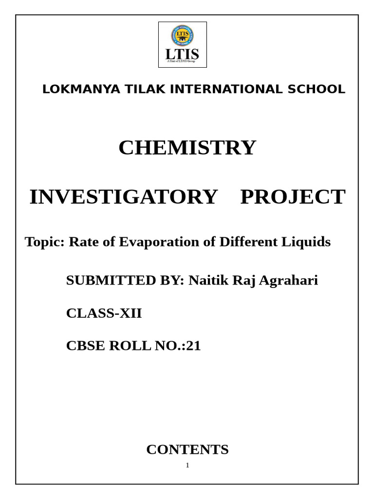 Chemistry Investigatory Project Xii | PDF | Evaporation | Liquids