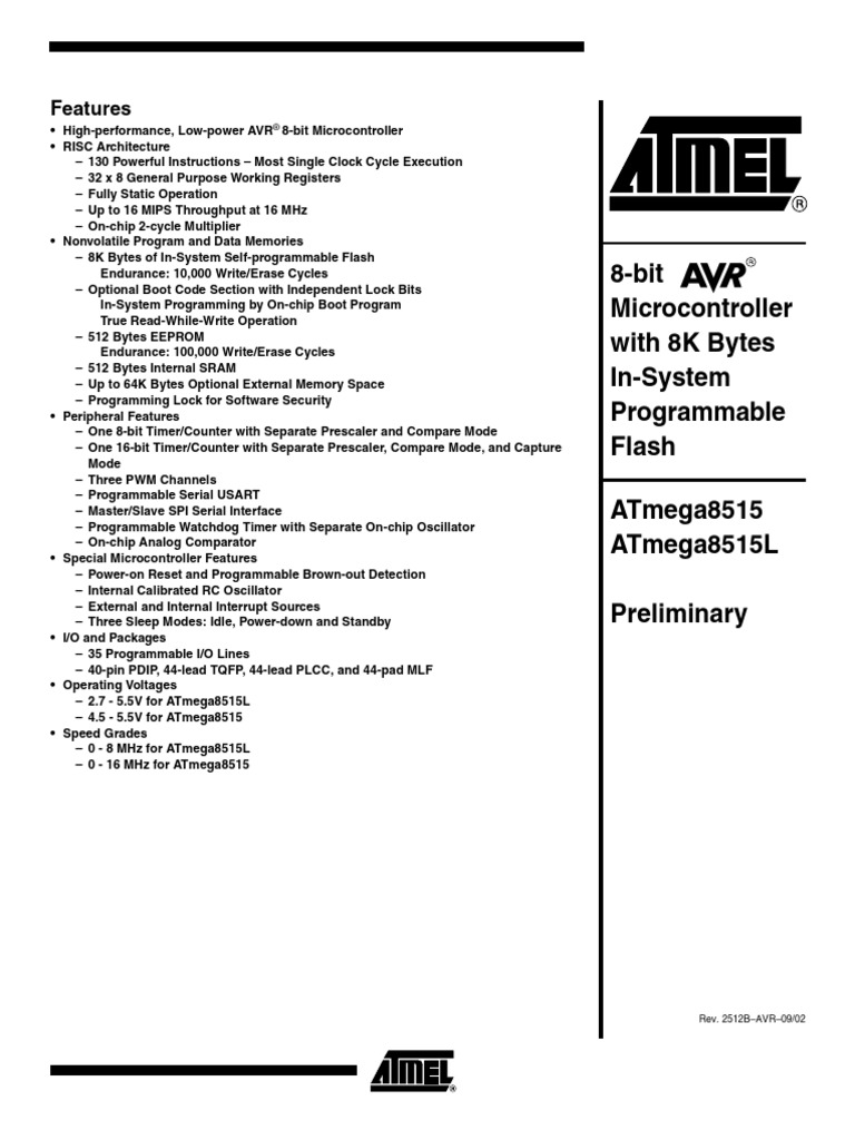 ATmega8515 8-bit Microcontroller Overview | PDF | Flash Memory ...