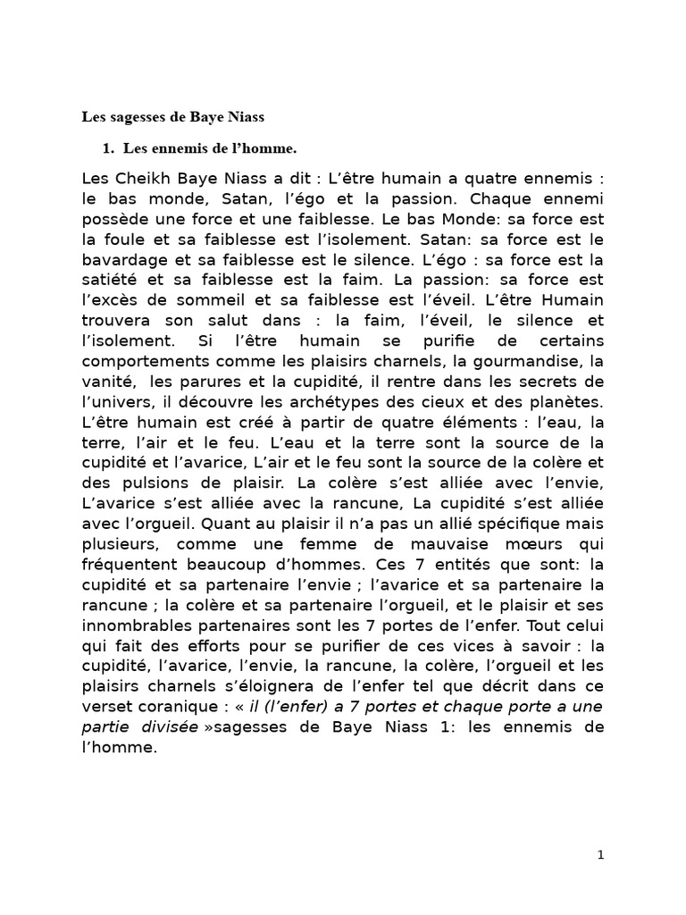 Sagesses de Baye Niass : Ennemis de l'Homme | PDF | Tawhid | Djihad