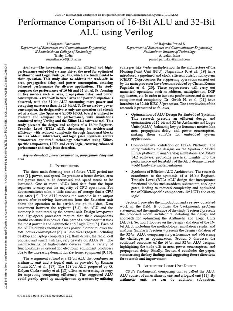 ALU Performance: 16-Bit vs 32-Bit Analysis | PDF | Central Processing ...