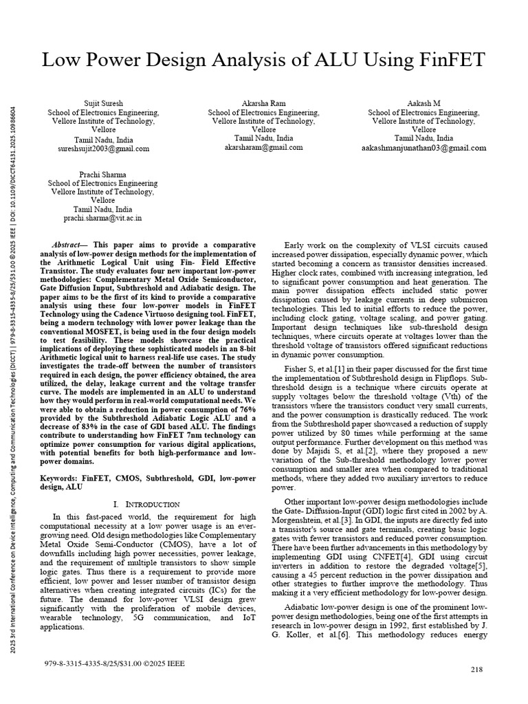 Low-Power ALU Design with FinFET | PDF | Cmos | Mosfet