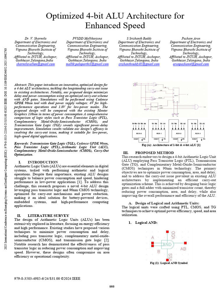 Optimized 4-Bit ALU Architecture For Enhanced Speed | PDF | Logic Gate ...