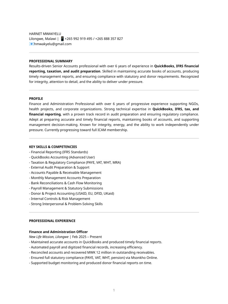 Senior Accounts Cv | PDF | Audit | Regulatory Compliance