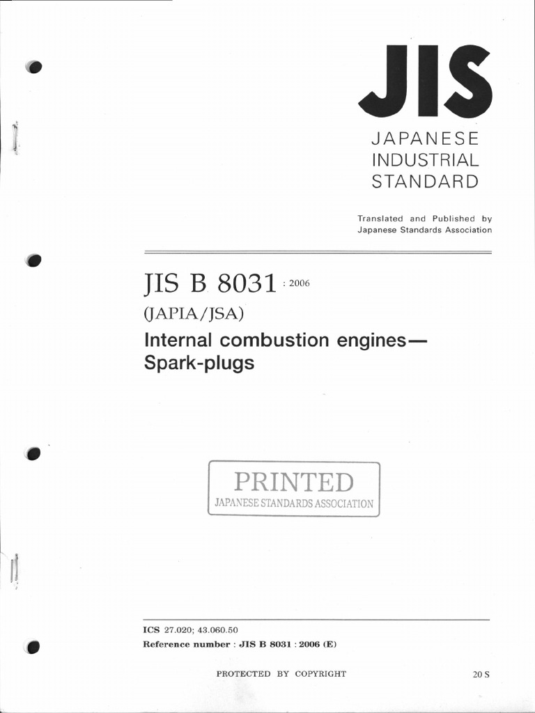 JIS B 8031:2006 Spark Plug Standards | PDF | Resistor | Mechanical ...