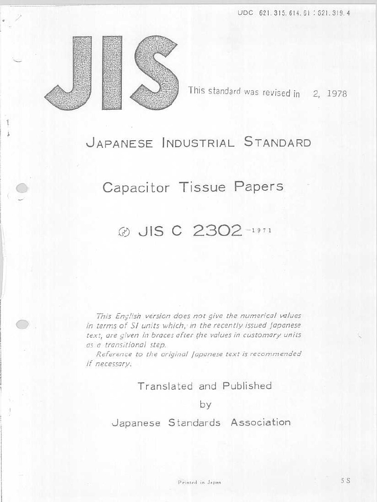 JIS C 2302-1971-Capacitor Tissue Papers | PDF