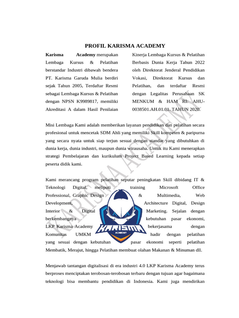 Profil Karisma Academy Tugas | PDF