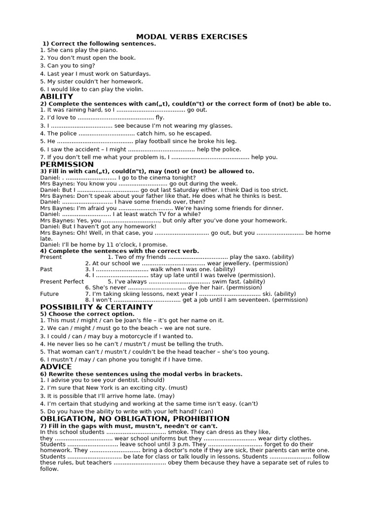Modals Exercises | PDF