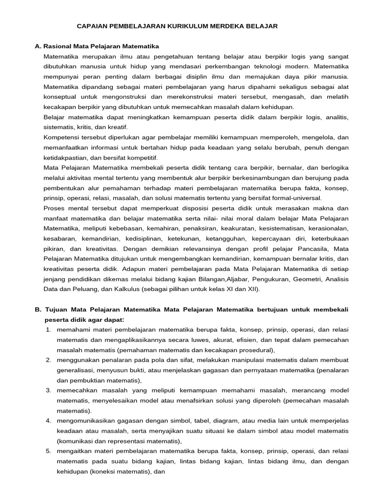 CP Matematika Fase A | PDF