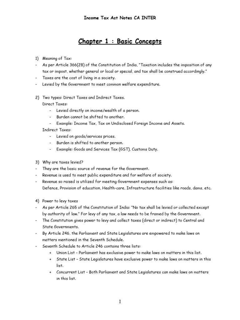 Income Tax Act Overview for CA INTER | PDF | Cost Of Living | Taxes