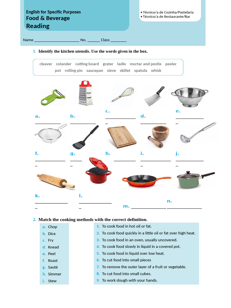 Food Beverage Vocab | PDF | Frying Pan | Cooking