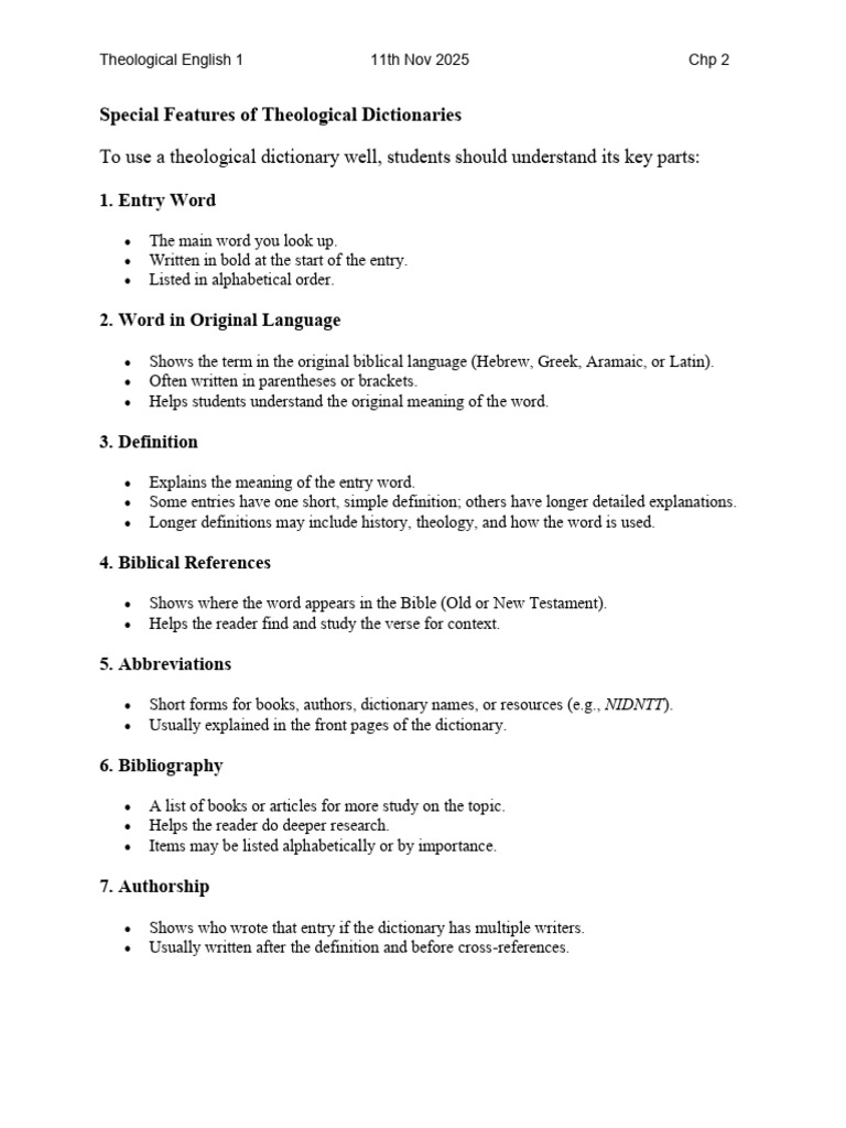 Key Features of Theological Dictionaries | PDF | Bible | Dictionary