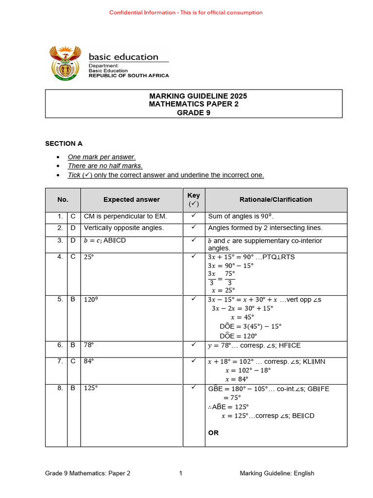 Grade 9 Math Paper 2 Marking Guide | PDF | Volume | Elementary Geometry